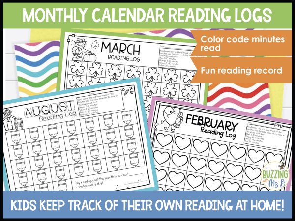 Monthly Reading at Home Calendar Logs with Color Coded Minutes Tracker ...
