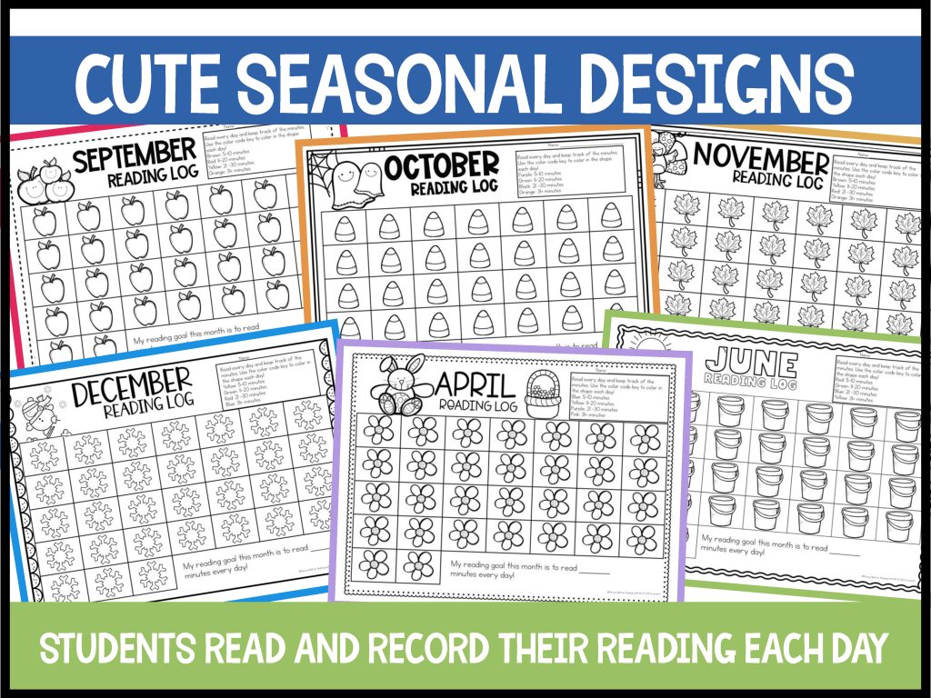 Monthly Reading at Home Calendar Logs with Color Coded Minutes Tracker ...
