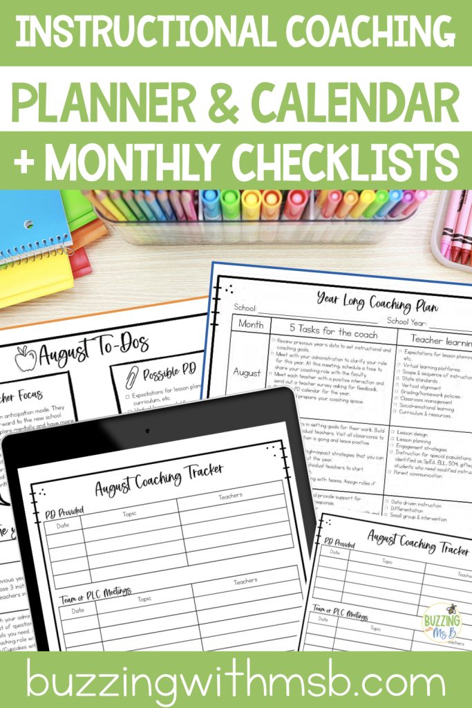 Instructional Coaching Planner - Monthly Checklists, PD Topics, and ...