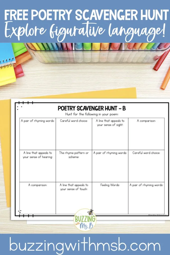 Free Poetry Scavenger Hunt - Explore Figurative Language! - Buzzing ...